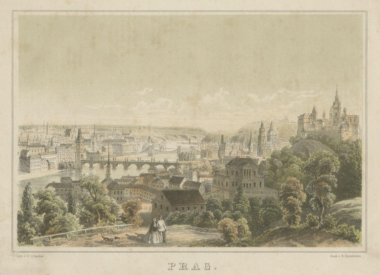 Antique Print of the City of Prague, Capital of the Czech Republic ...