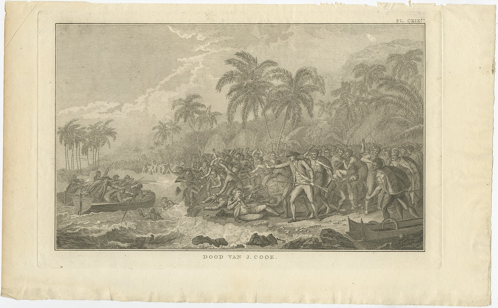 Antique Print of the Death of Captain James Cook by Cook, 1803 For Sale ...
