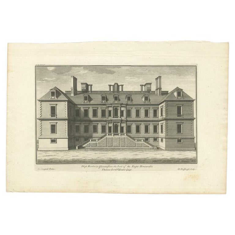 Antique Print of the Garden Front of High Meadow, Gloucestershire ...