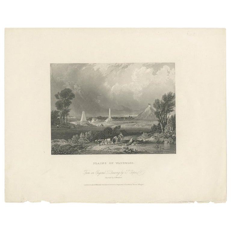 Antique Print of the Monuments on the Site of the Battle of Waterloo 'c ...
