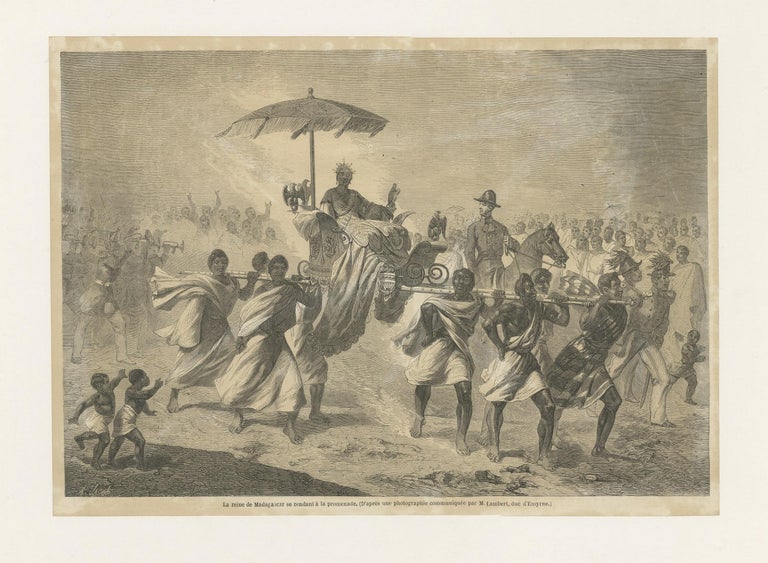 Antique Print of the Queen of Madagascar in a Sedan Chair For Sale at ...