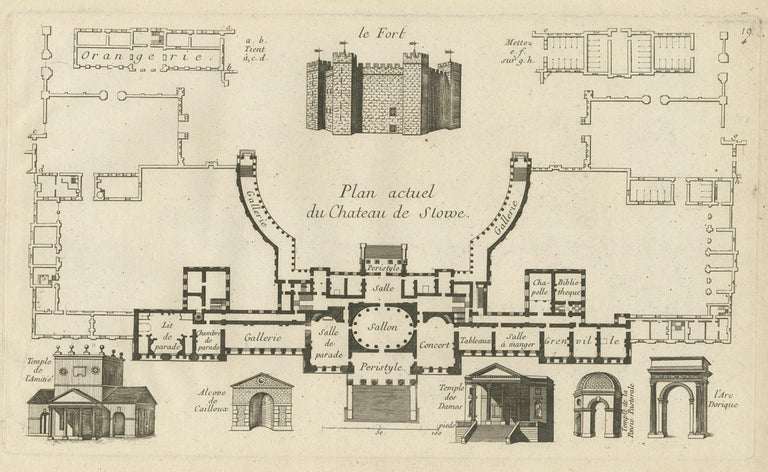 Antique Print of the Stowe House in Stowe, Buckinghamshire, England, c ...