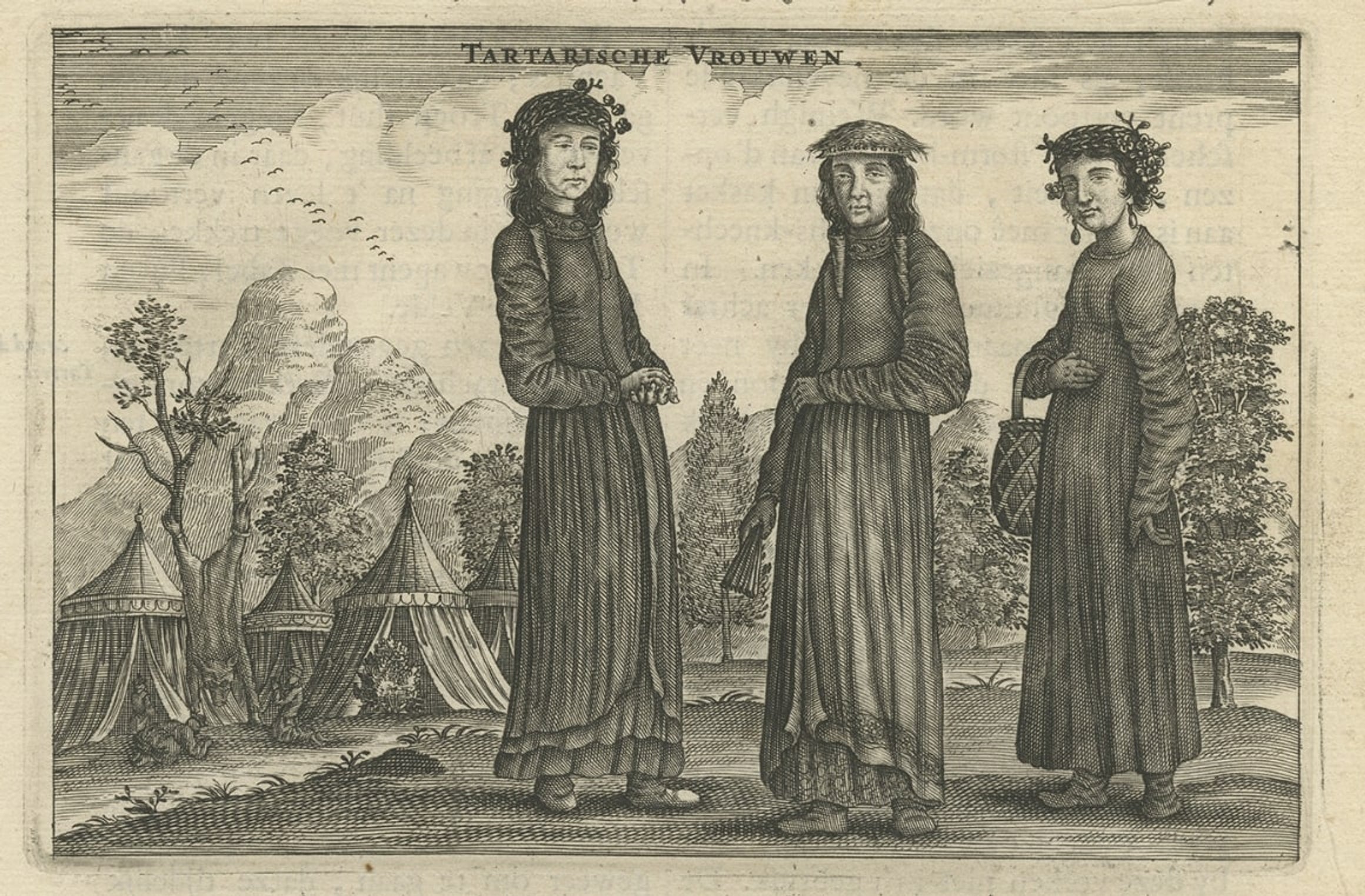 Antique Print of three Persian Women from Tartary, 1665 For Sale at 1stDibs