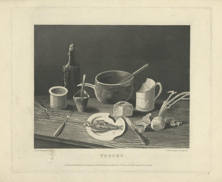 Antique Print Titled 'Penury', Depicting a Poor People's Eating Table ...