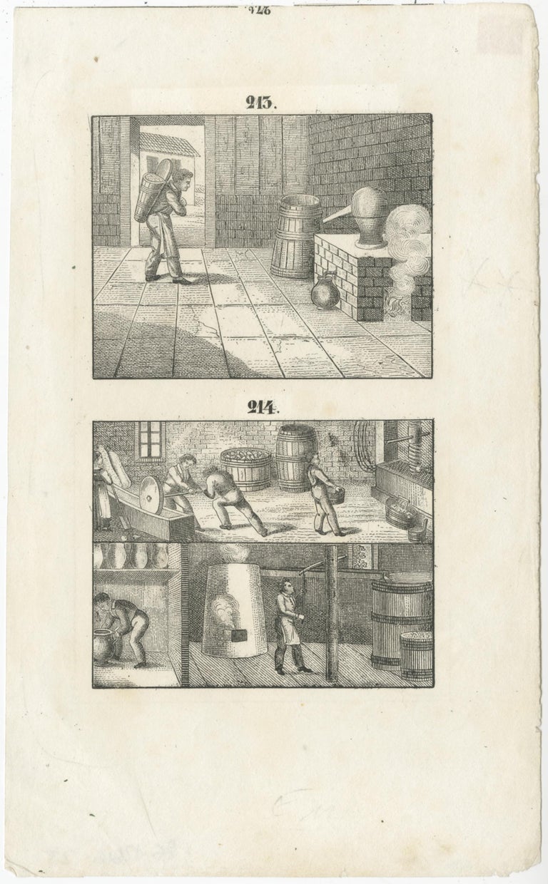 Antique Print with Two Images Depicting a Alcohol Distillery, ca.1840 ...