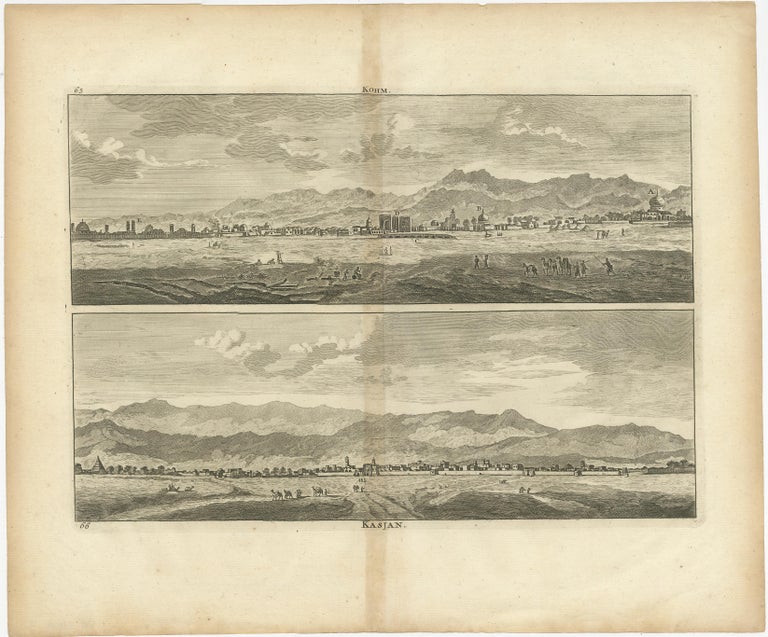 Antique Print with Views of Qom and Kashan, Persia, Iran For Sale at ...