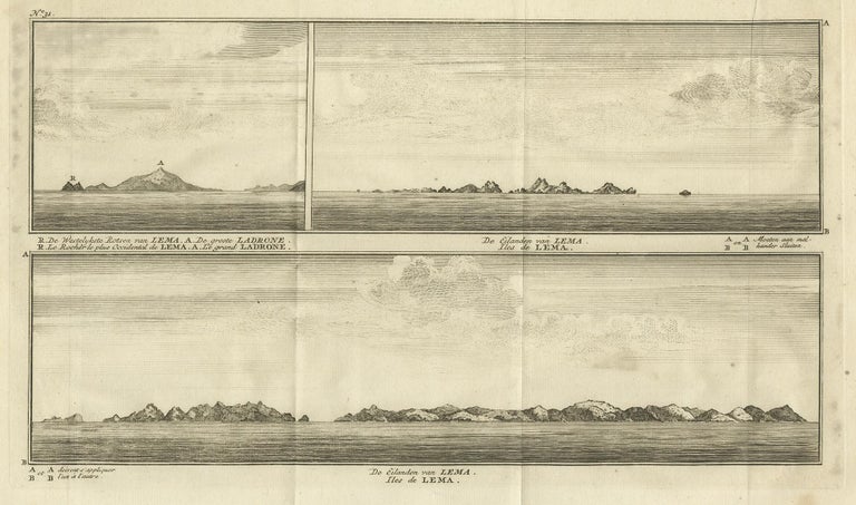 Antique Print with Views of the Lema Islands by Anson '1749' For Sale ...
