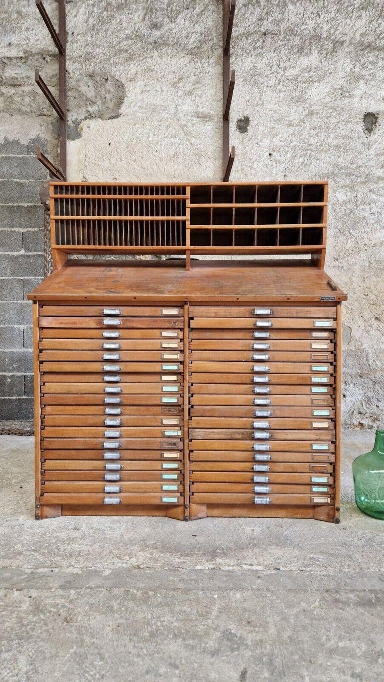 Antique Printers Cabinet Letterpress Drawers Pigeon Holes Maker Stamp ...