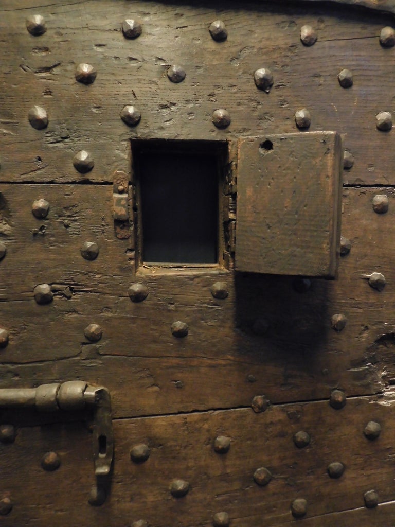 Antique Prison Door Studdet, Original Irons, Brown Wood, 19th Century ...