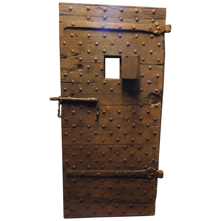 Antique Prison Door Studdet, Original Irons, Brown Wood, 19th Century ...