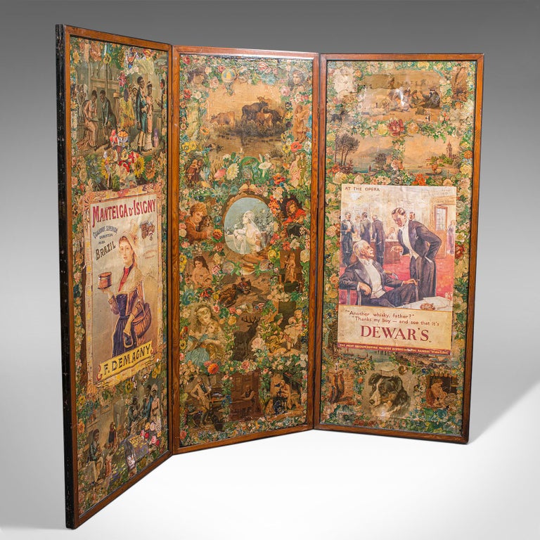 Antique Privacy Scrap Screen, English, Photo Prop, Room Divider ...