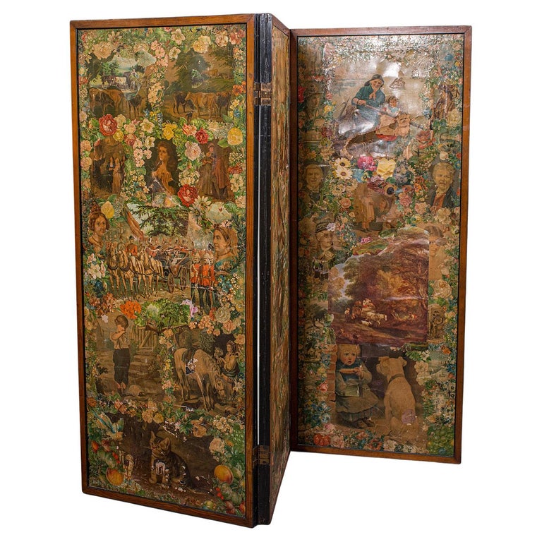 Antique Privacy Scrap Screen, English, Photo Prop, Room Divider ...