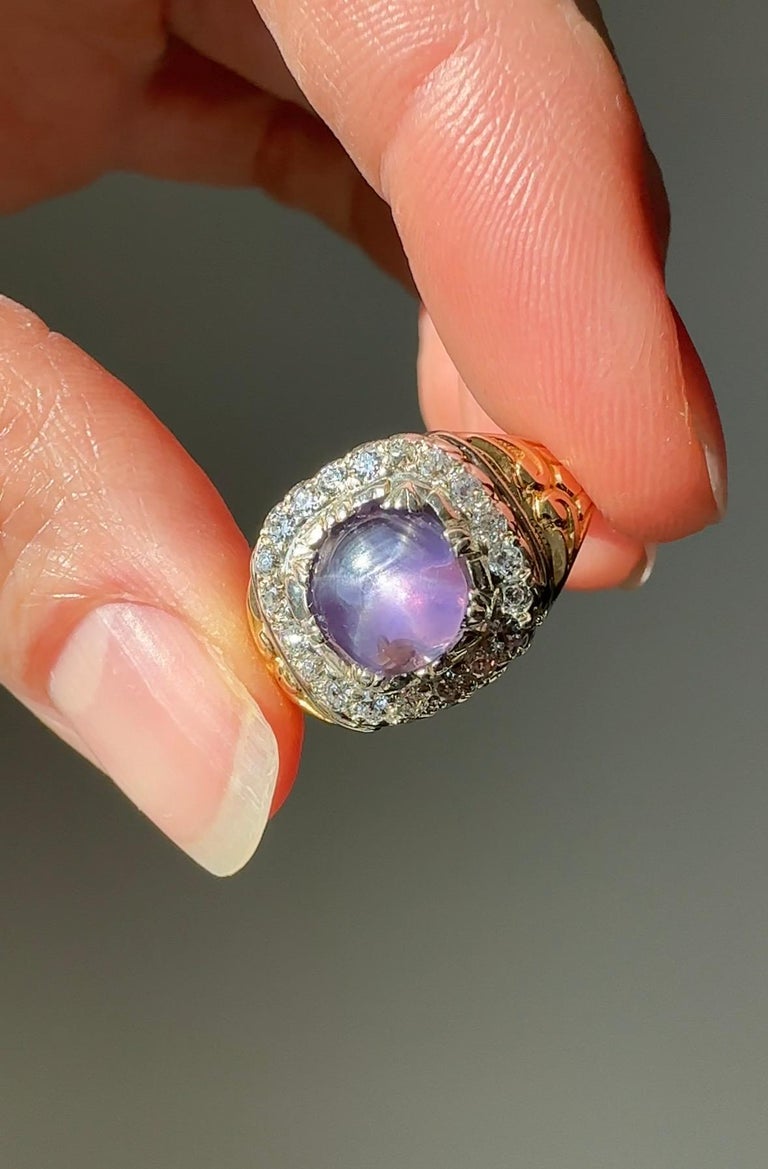 Antique Purple Star Sapphire and Diamond Conversion Ring For Sale at ...