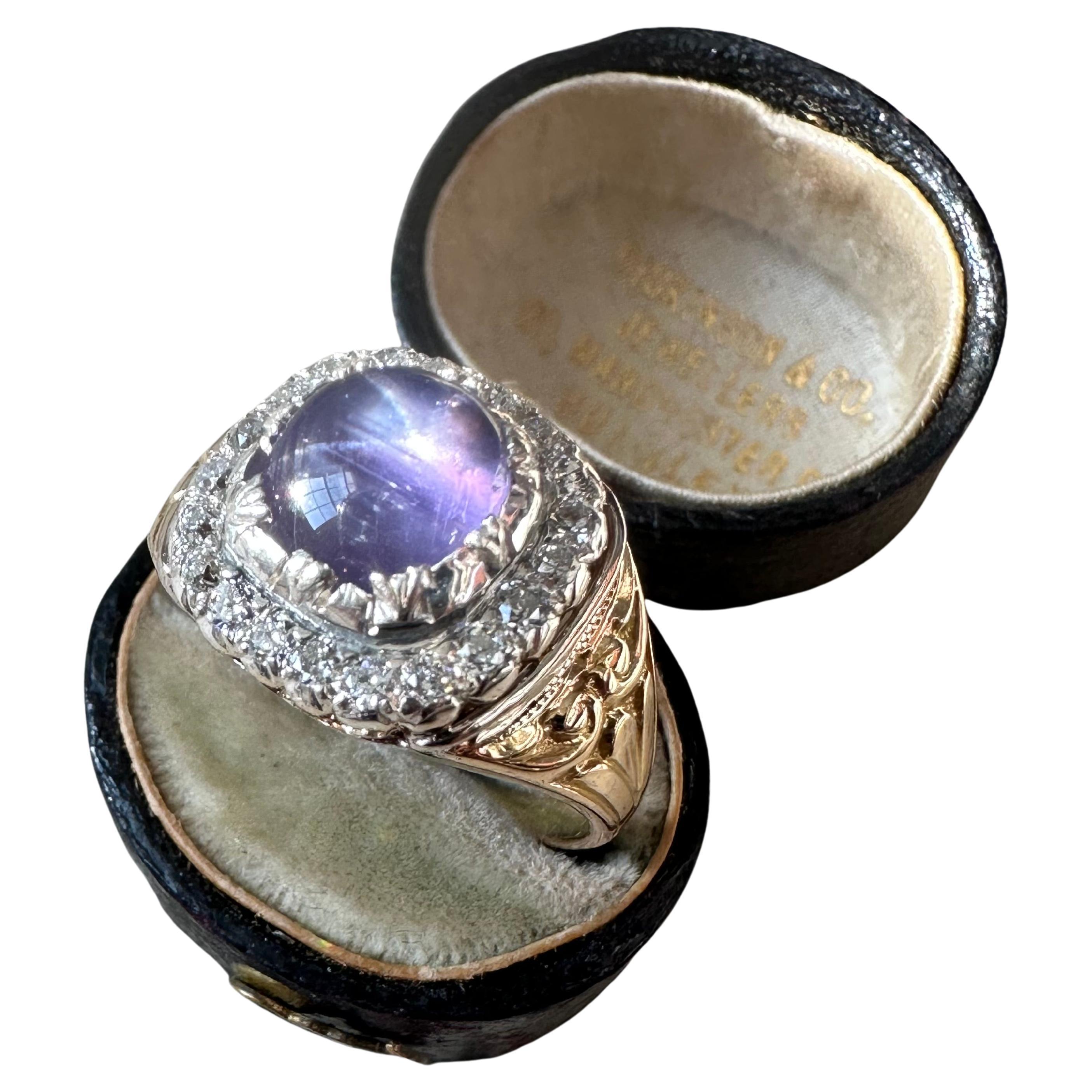 Purple Star Sapphire Diamond Platinum Ring For Sale at 1stDibs