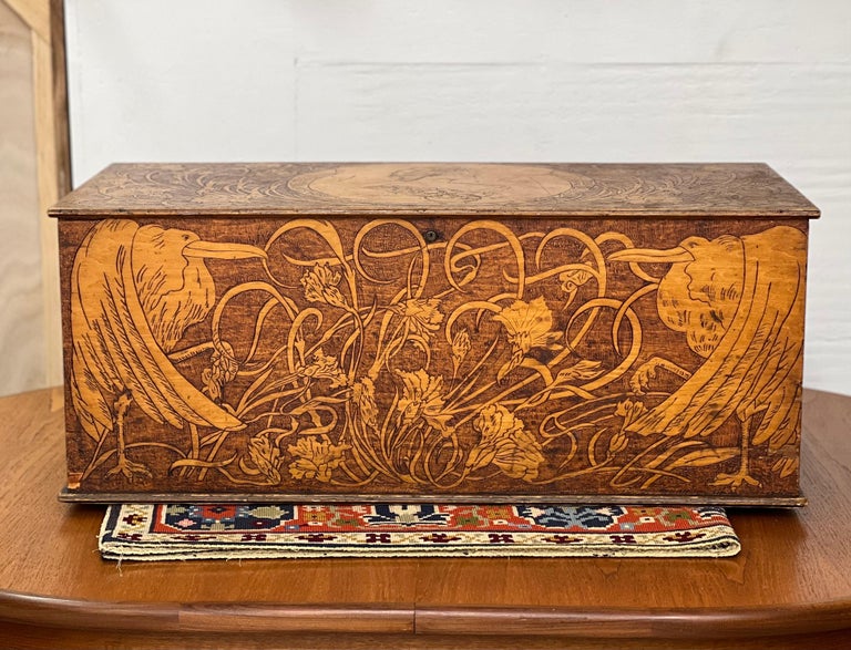 Antique Pyrography Blanket Storage Chest For Sale at 1stDibs