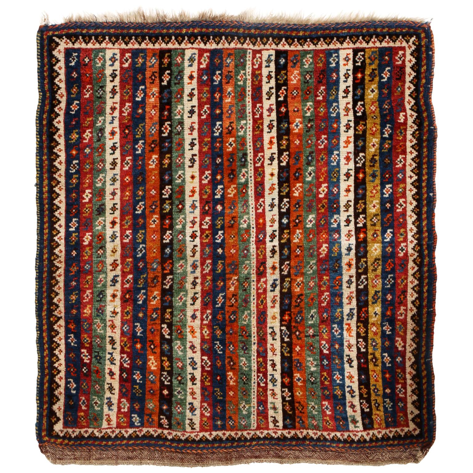 Antique Qashqai Geometric Multi-Color Wool Persian Rug at 1stDibs