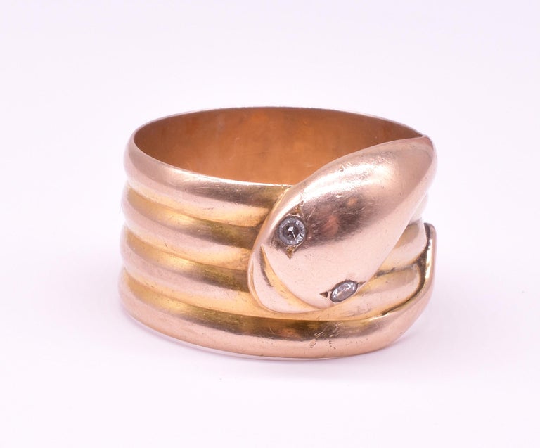 Antique Quadruple Banded Snake Ring w Diamond Eyes, HM Birmingham, 1910 ...