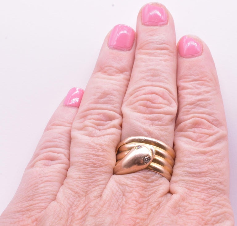 Antique Quadruple Banded Snake Ring w Diamond Eyes, HM Birmingham, 1910 ...