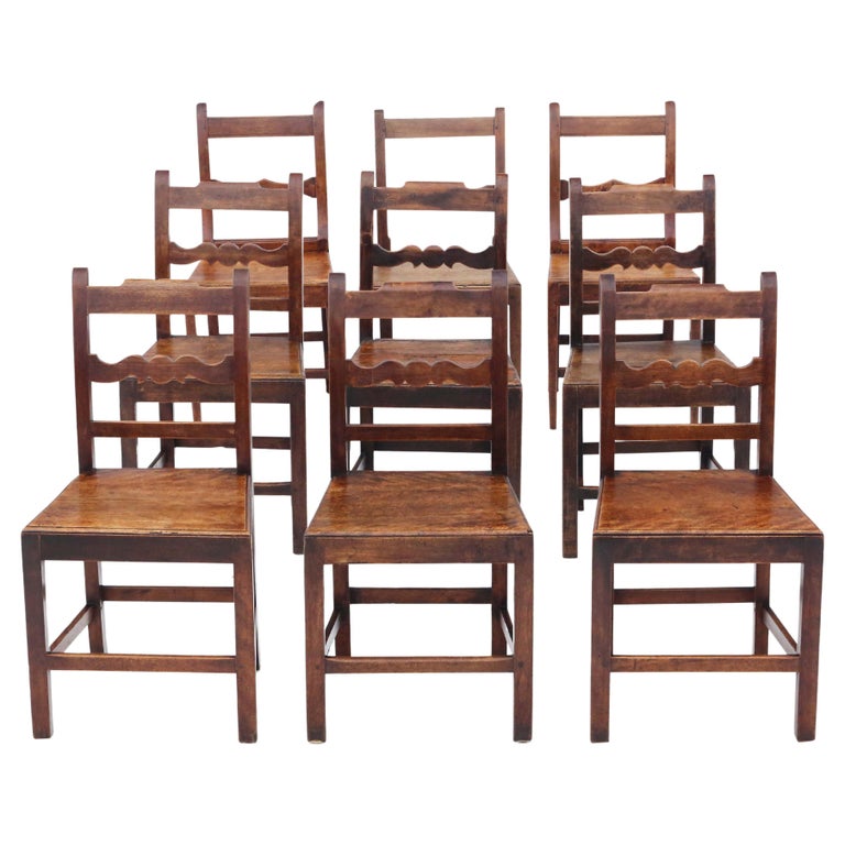 Antique Quality Matched Set of 9 8 6 19th Century Elm Kitchen Dining ...
