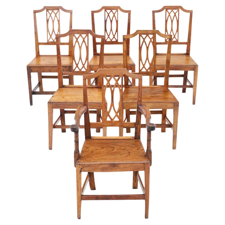 Antique Quality Set of 6 '5 Plus 1' Elm Kitchen Dining Chairs 19th ...