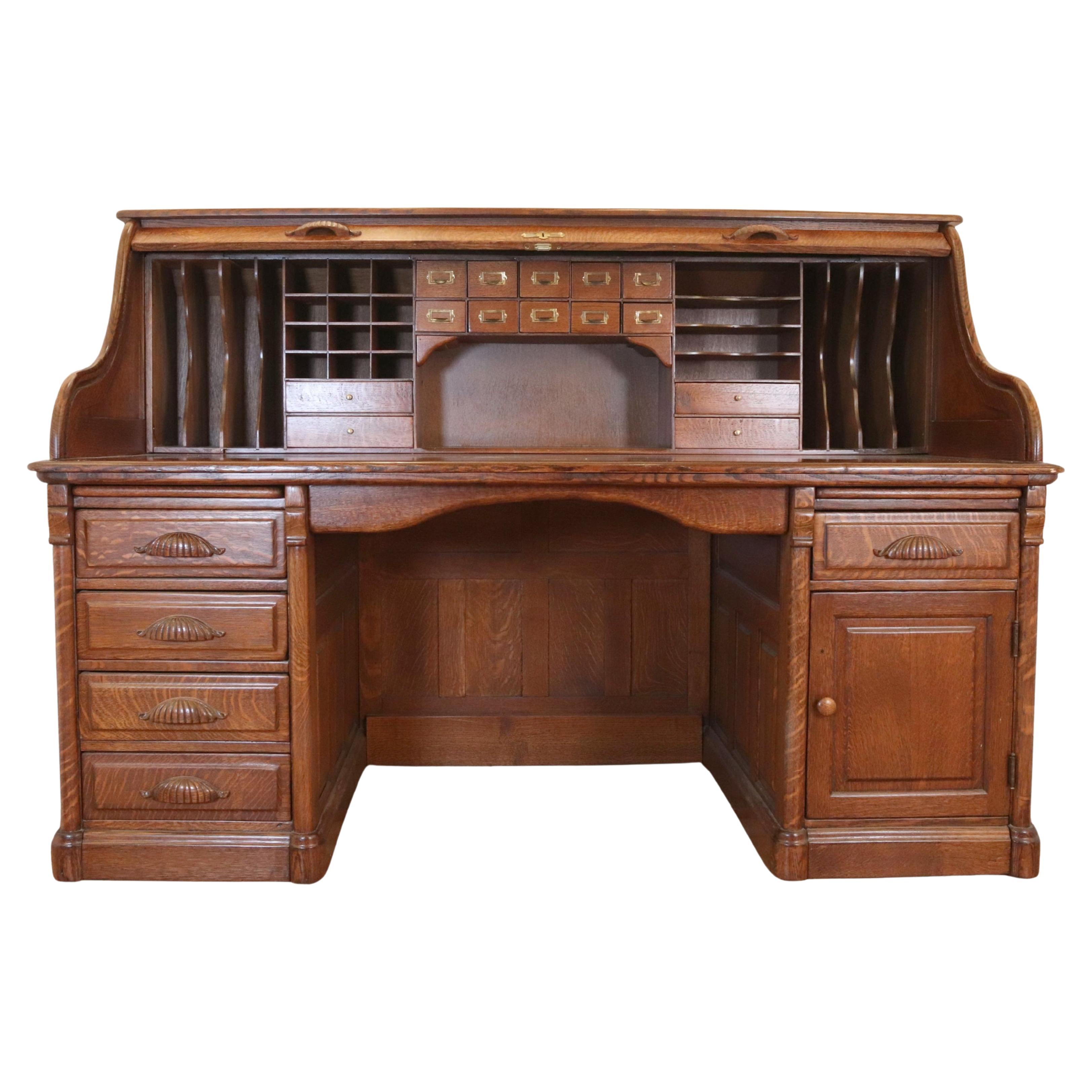 Antique American Indianapolis Oak Wooton Roll Top Tambour Wells Fargo ...