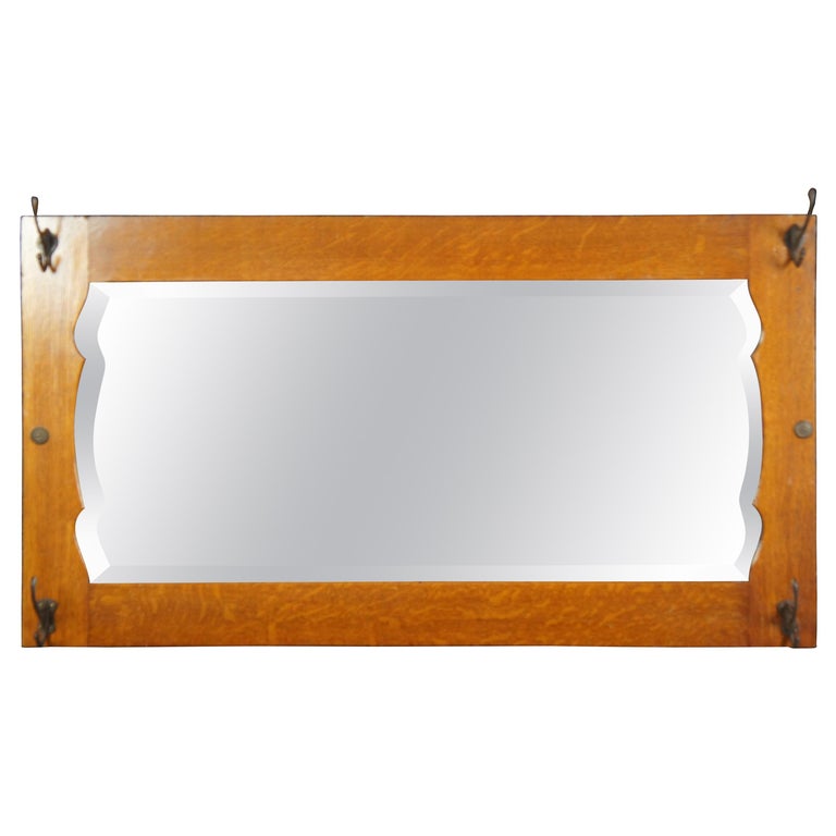 Antique Quartersawn Oak Hall Tree Mirror Coat Rack Victorian Mission ...