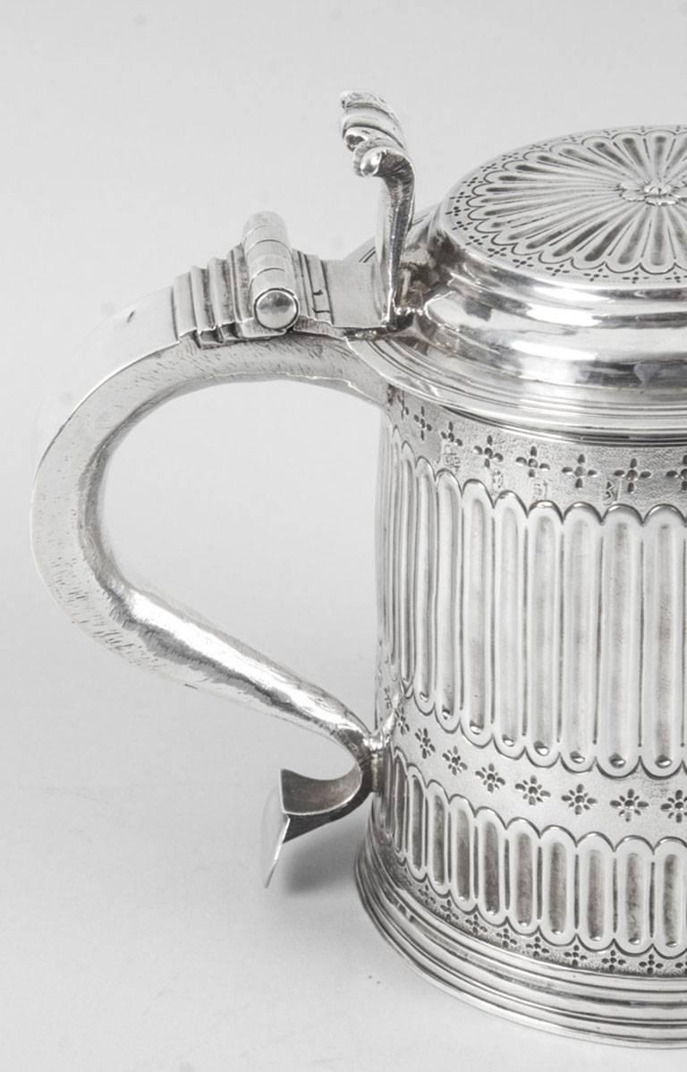 Antique Queen Anne English Silver Lidded Tankard "LE" 1703 at 1stDibs