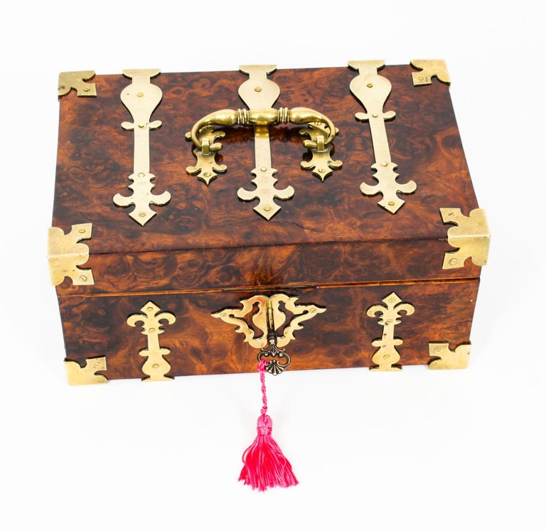 Antique Queen Anne Figured Walnut and Cut Brass Box Casket, 18th ...