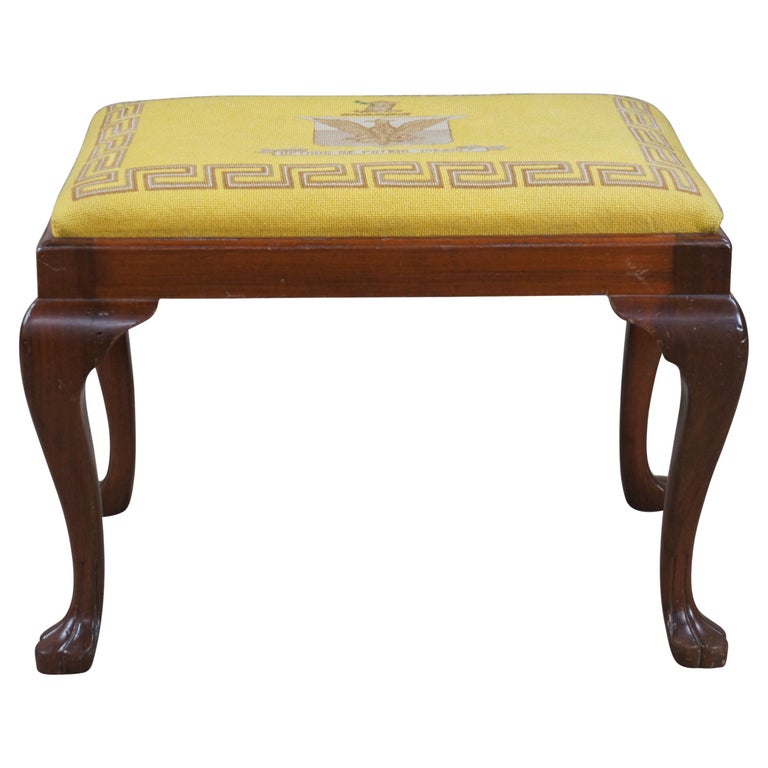 Antique Queen Anne Mahogany Needlepoint Stool Trifid Feet Piano Bench ...