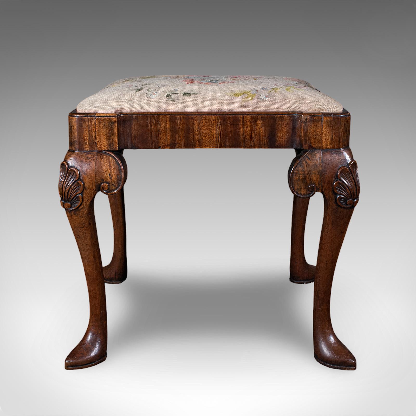 Antique Queen Anne Revival Dressing Stool, English, Needlepoint ...