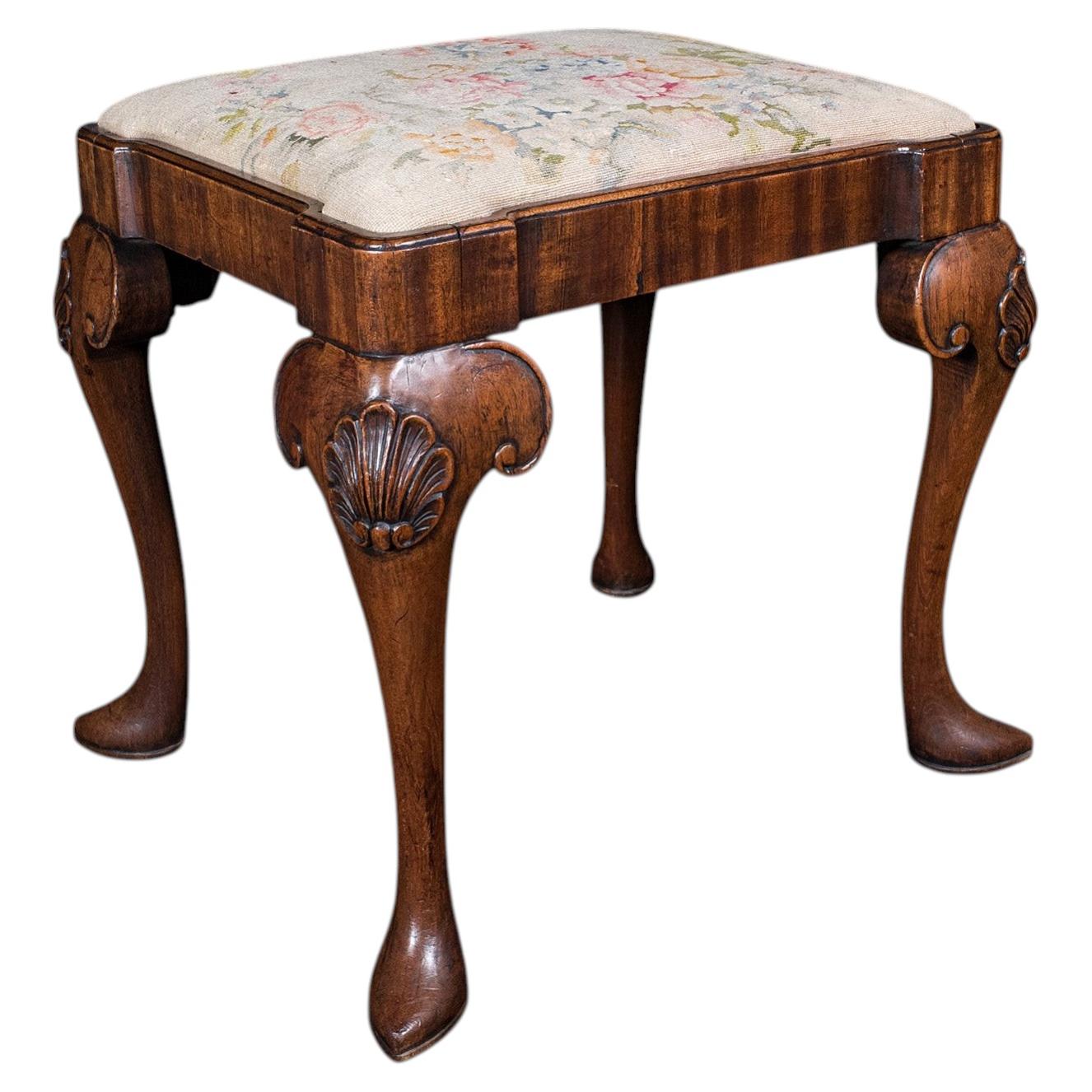 Antique Queen Anne Revival Dressing Stool, English, Needlepoint ...