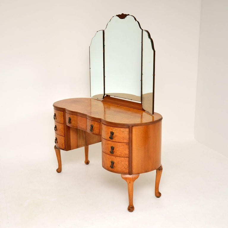 Antique Queen Anne Style Burr Walnut Dressing Table at 1stDibs