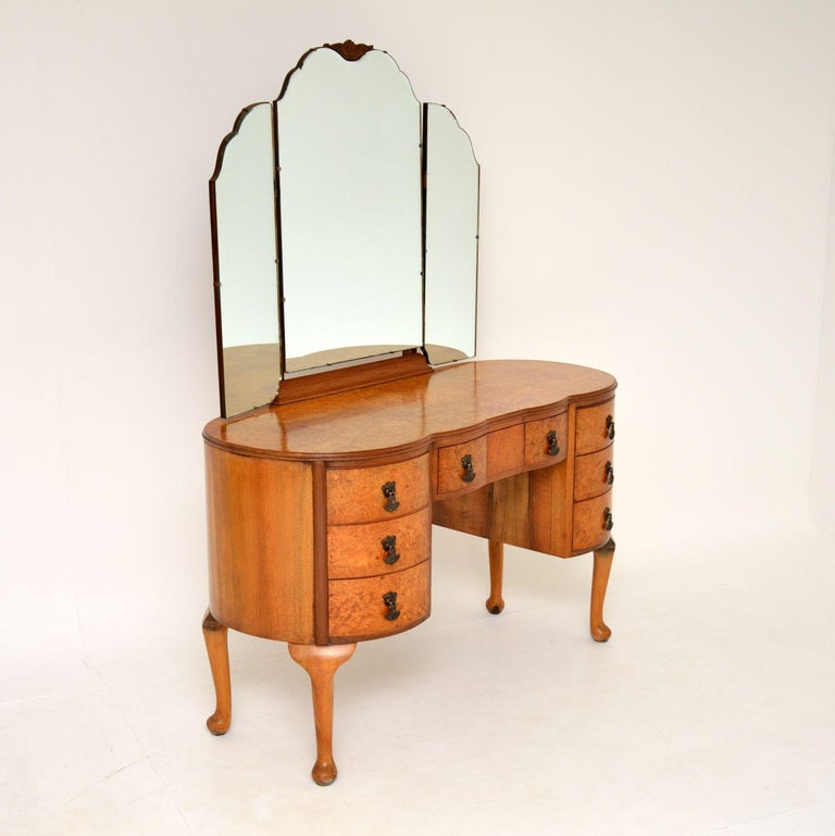 Antique Queen Anne Style Burr Walnut Dressing Table at 1stDibs