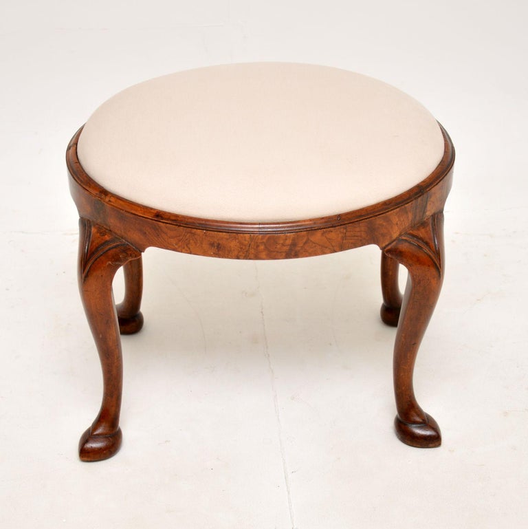 Antique Queen Anne Style Burr Walnut Stool For Sale at 1stDibs