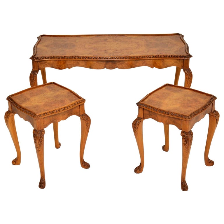 Antique Queen Anne Style Walnut Nesting Coffee Table at 1stDibs