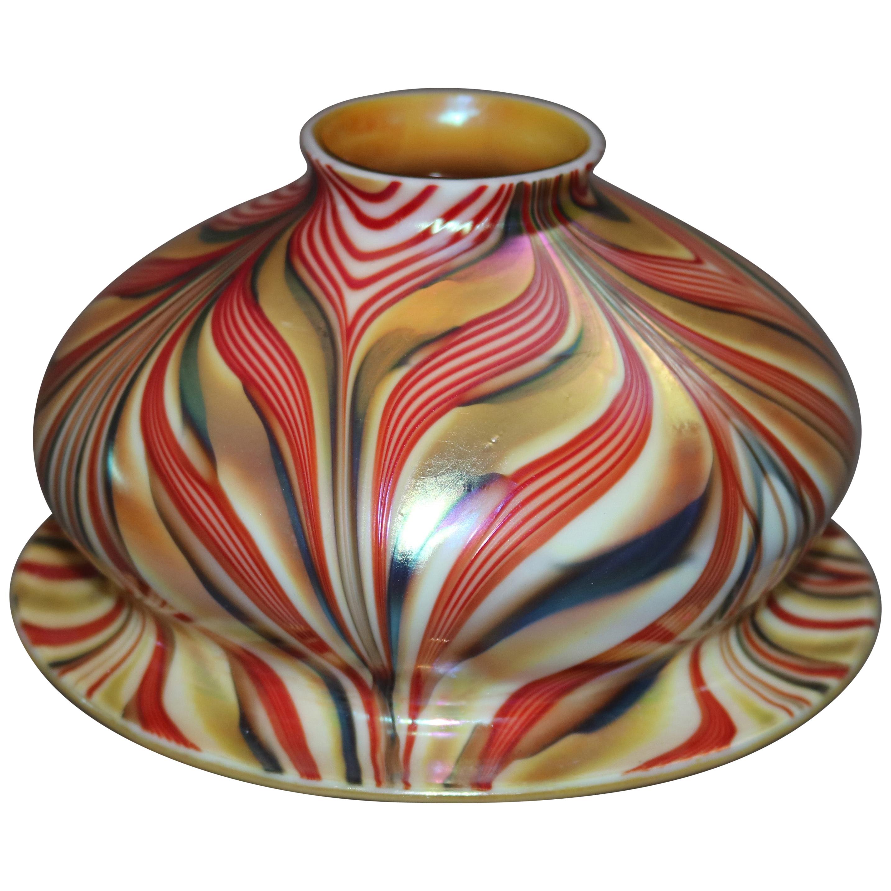 Antique Quezal School Pulled Feather Art Glass Shade, 20th Century at ...