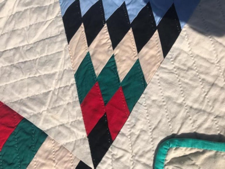 Antique Quilt, 20th Century Star Quilt With Striped Border at 1stDibs