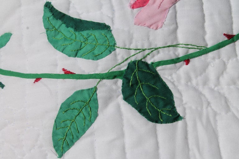 Antique Quilt, Midcentury Rose Applique Quilt For Sale at 1stDibs ...
