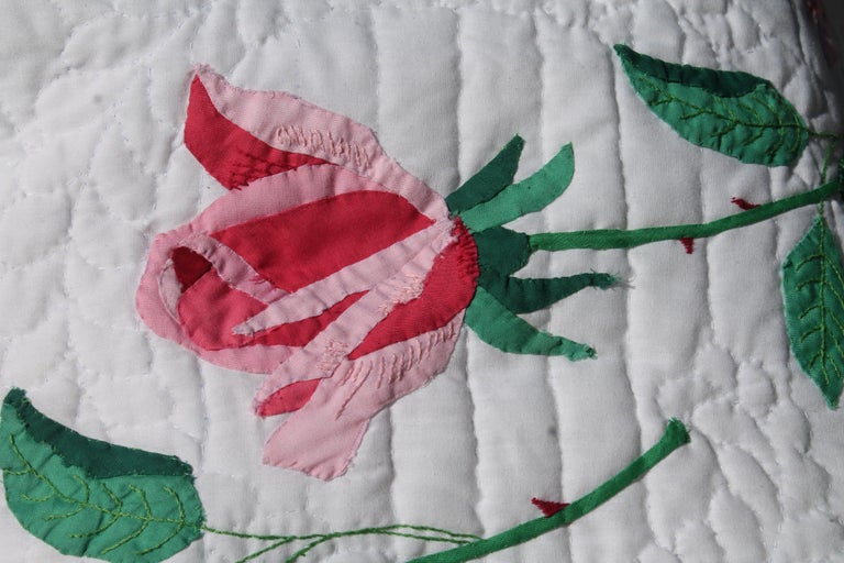 Antique Quilt, Midcentury Rose Applique Quilt For Sale at 1stDibs ...
