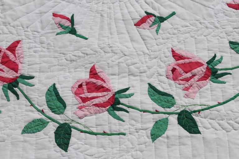 Antique Quilt, Midcentury Rose Applique Quilt For Sale at 1stDibs ...