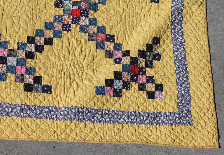 Antique Quilt Postage Stamp Chain with Sunflower Quilted Design at 1stDibs