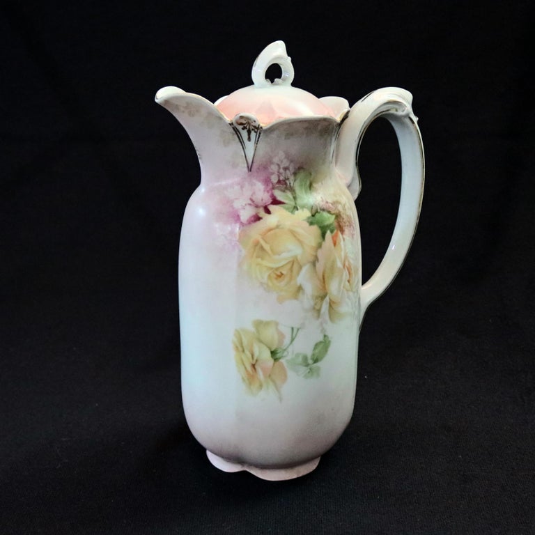 Antique R. S. Prussia Rose Floral Hand Painted Porcelain Lidded Pitcher ...