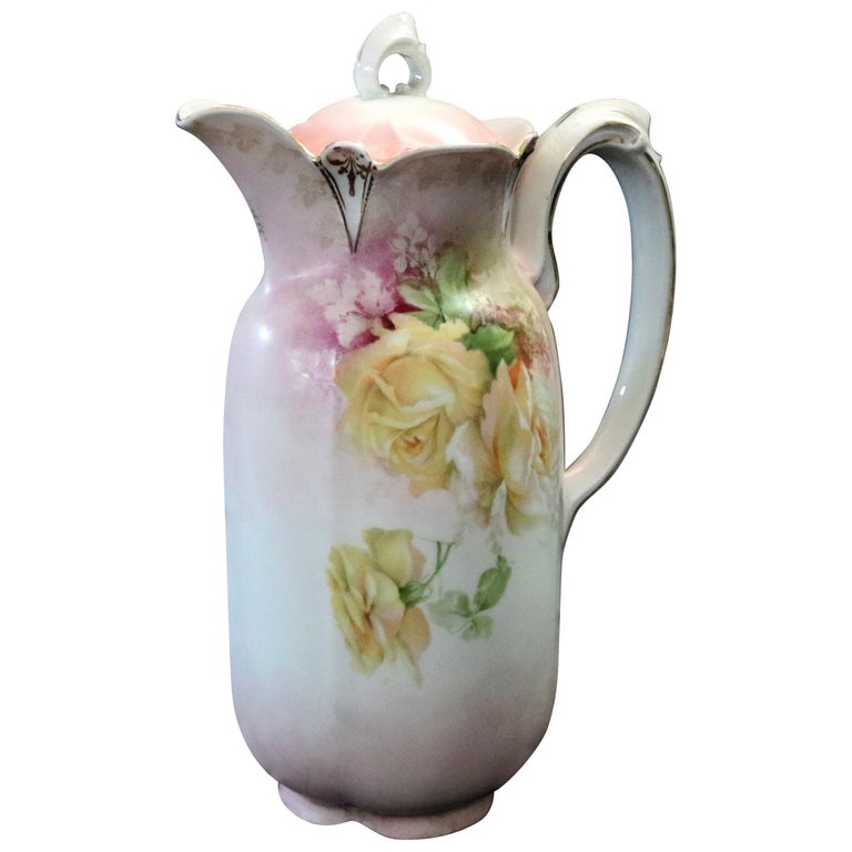 Antique R. S. Prussia Rose Floral Hand Painted Porcelain Lidded Pitcher ...