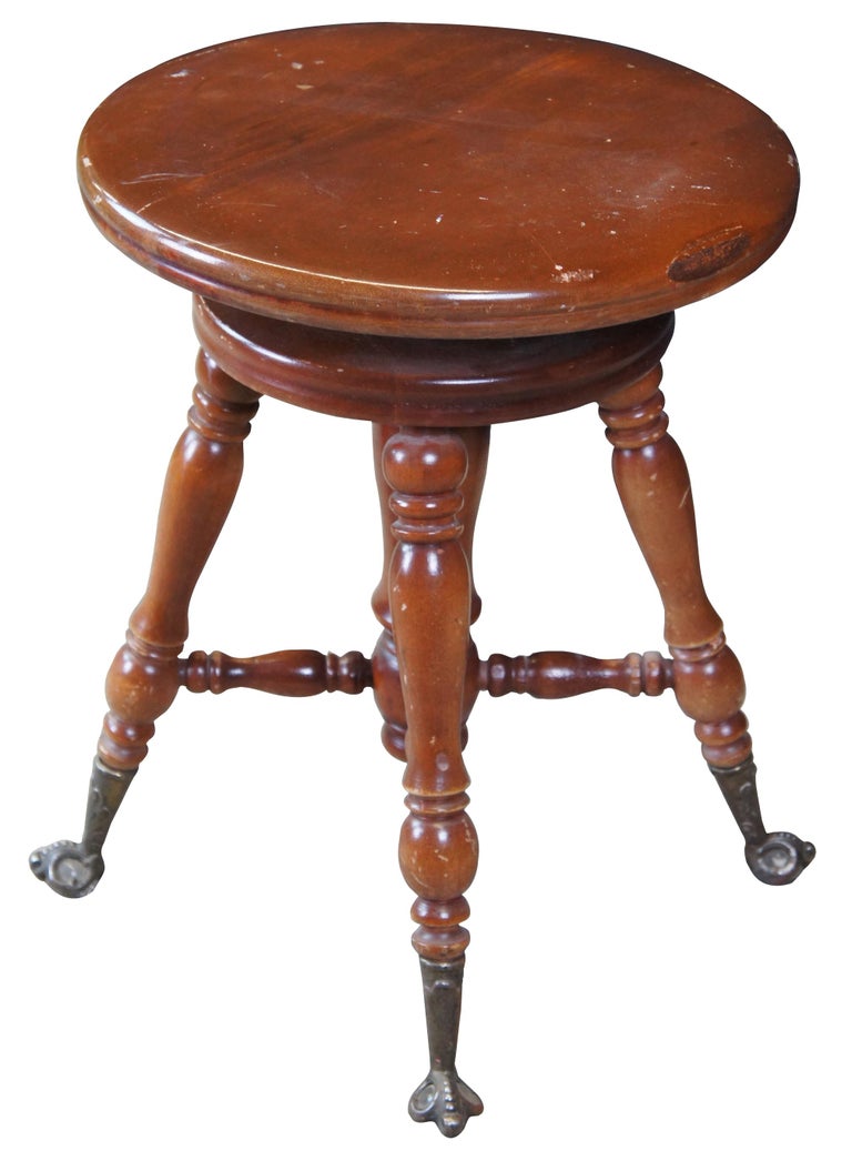 Antique Racine Mfg Victorian Piano Organ Vanity Stool Glass Ball and ...