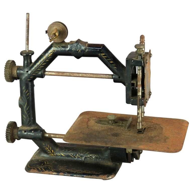 Antique Rare Form Early Ebonized and Gilt Table Top Sewing Machine ...