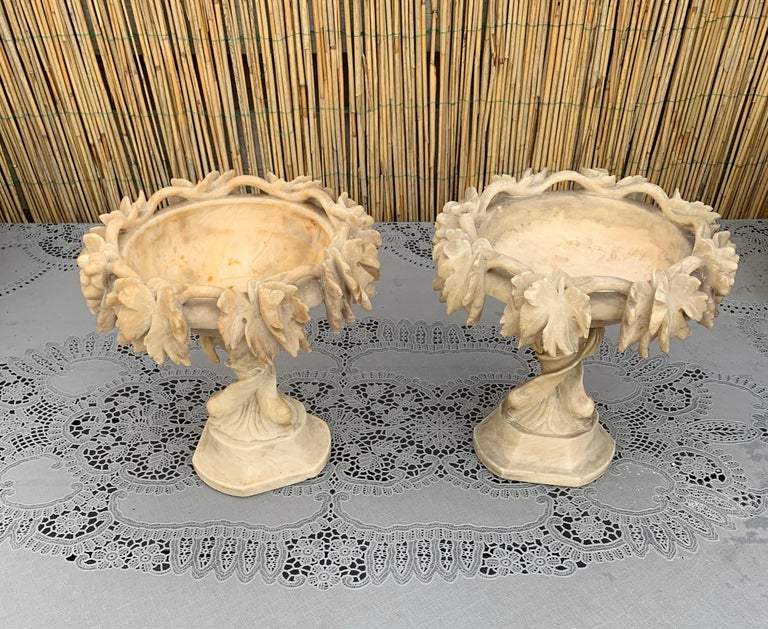 Antique and Rare Pair of Hand Carved Italian Alabaster Tazza Table ...