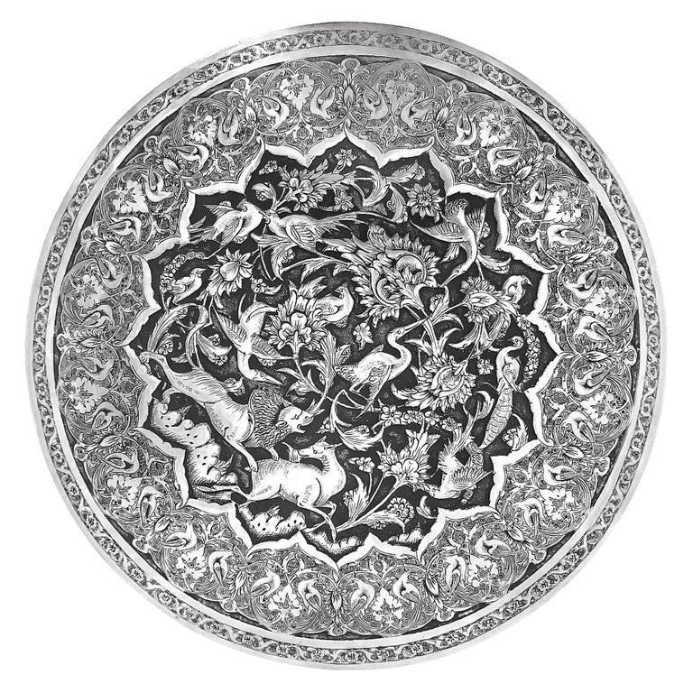 Antique Rare Piece Round Box, Handmade Persian Silver For Sale at 1stDibs