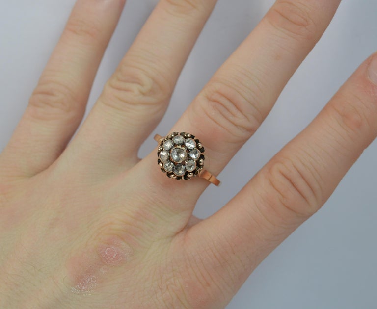 Rare Rose Cut Diamond 18 Carat Rose Gold Cluster Ring at 1stDibs