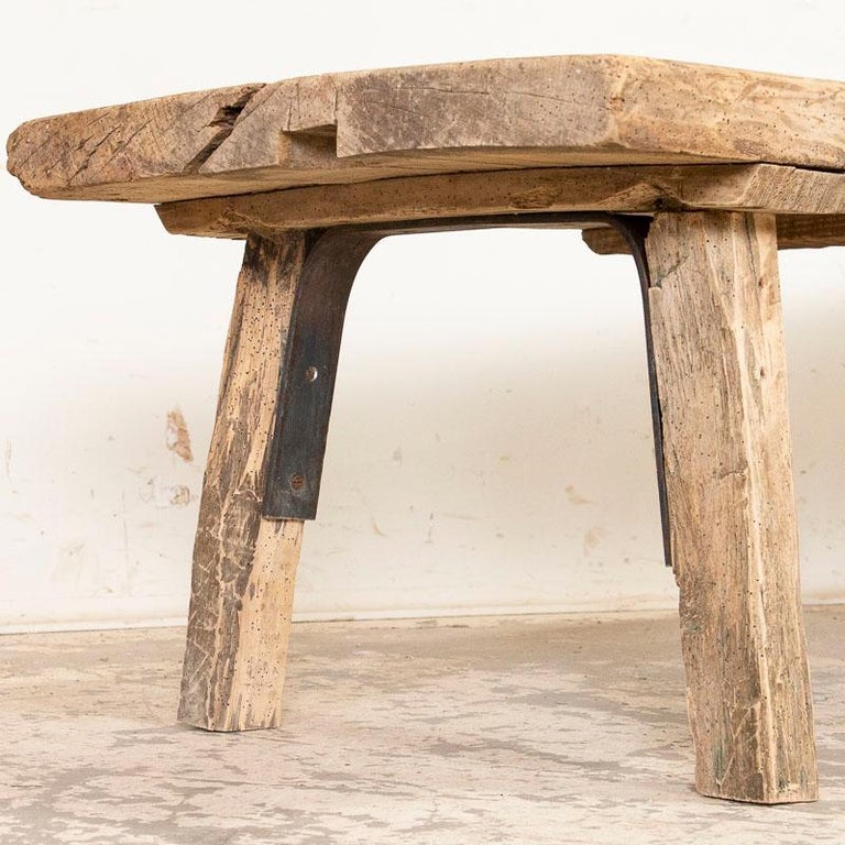 Antique Raw Slab Coffee Table with Metal Support at 1stDibs