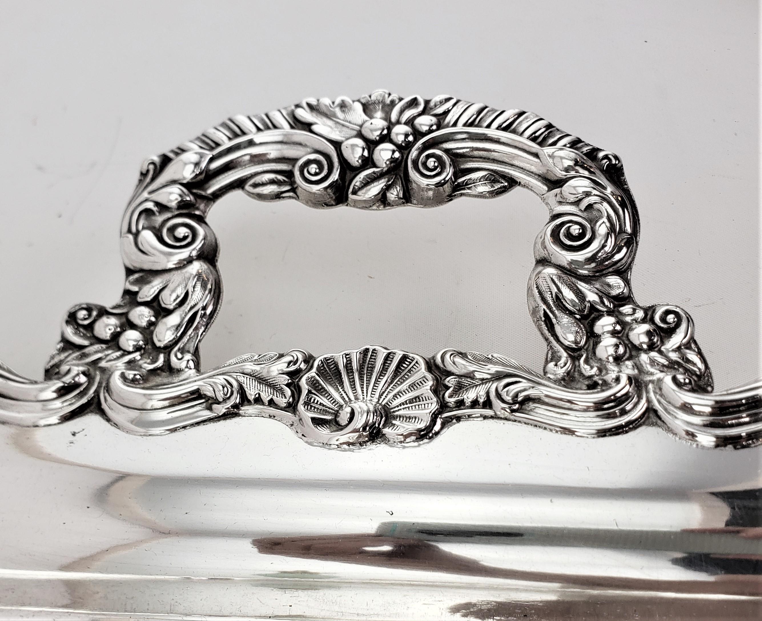 Antique Rectangular Silver Plated Serving Tray with Stylized Floral ...